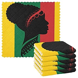 Bolaz Dish Cloths Dish Towels Kitchen Towels 6 Pack Sets Absorbent 19th June Juneteenth African Women Soft Decorative Reusable Nonstick Oil Washable