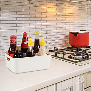 Tstorage Plastic Open Storage Bins for Cupboards, Plastic Storage Baskets with Handles, White, 6 Packs