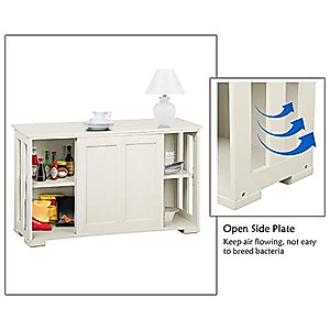 Yaheetech Storage Cabinet Kitchen Buffet Cabinet Sideboard with Sliding Door, Adjustable Shelf & Open Side Panels, Stackable Cupboard for Kitchen, Living Room, Hallway Furniture, Antique White