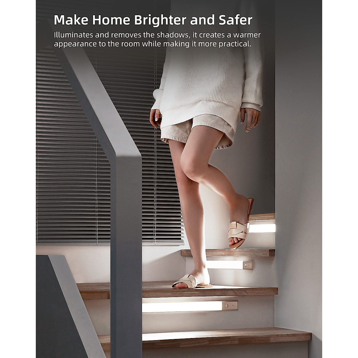 EZVALO Under Cabinet Lights Closet Lights,48 LED Motion Sensor Light Indoor 5000K Wireless Rechargeable with Detachable Battery,Night Light for Kitchen,Stairs,Hallway,Pantry (White Light)