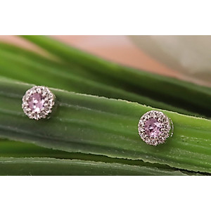 Dazzlingrock Collection 2.5mm Round Pink Sapphire & White Diamond Halo Stud Earrings for Women in 10K White Gold in Screw Back