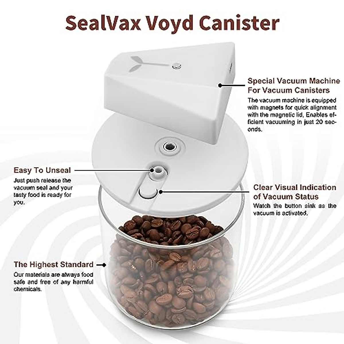 SealVax®Meal Prep Containers reusable, Air Tight Pantry Storage Containers, Glass Vacuum Storage Containers with Lids, BPA-Free, 2x Large (32 fl oz) & 2x Small (19 fl oz) with a Pump.