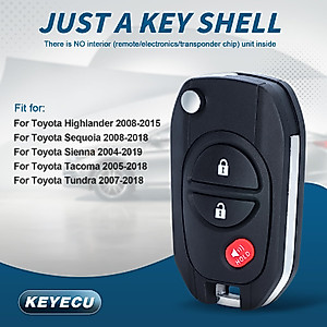 Keyecu Upgraded Flip Remote Car Key Shell Case for Toyota Sienna Highlander Tacoma GQ43VT20T,Just a Key Shell