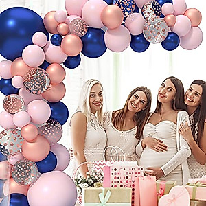 Kederwa 115pcs Navy Blue and Pink Rose Gold Gender Reveal Decorations with Rose Gold Navy Pink Balloons Garland for Baby Shower Gender Reveal Balloons Wedding Deorations