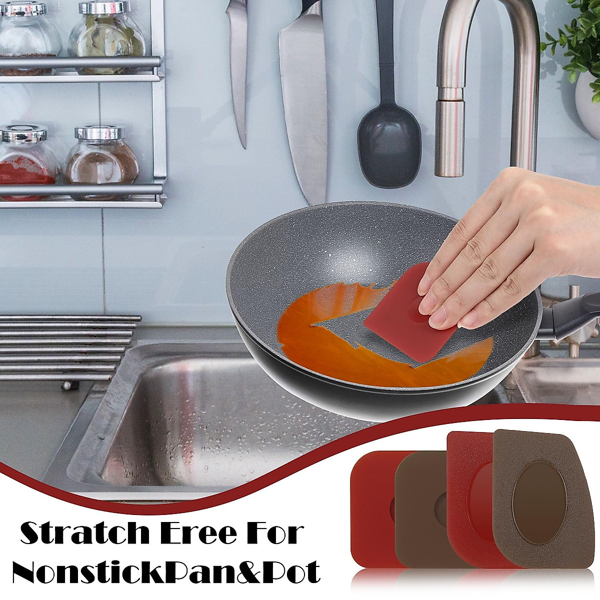 4 Pcs Pan Scraper Tool, Plastic Scraper Tool, Kitchen Pot Food Scraper Non-Scratch Scraper, Multifunctional Scraper Tool for Kitchen for Cleaning Grease Burnt Food