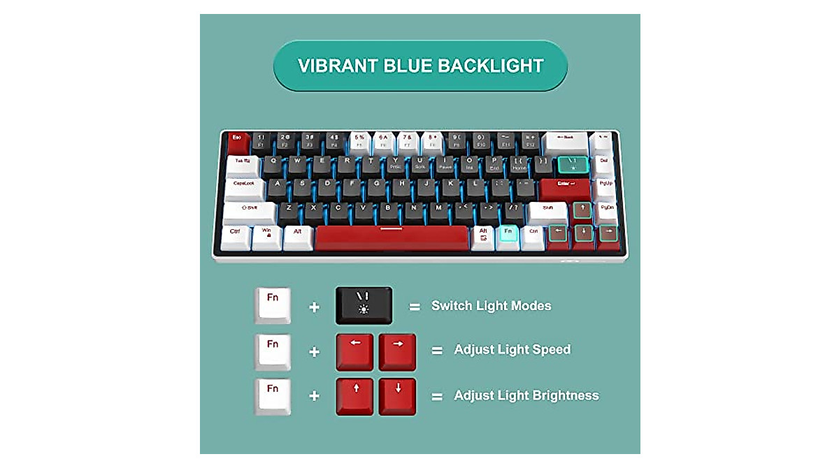 MageGee 60% Mechanical Gaming Keyboard - Compact Blue LED Backlit