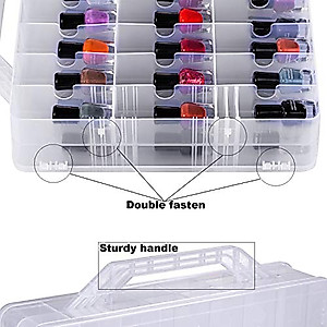 DreamGenius Gel Nail Polish Organizer Case for 48 Bottles, Double Side Holder with Adjustable Dividers, Portable Clear Storage with 2 Nail Separators