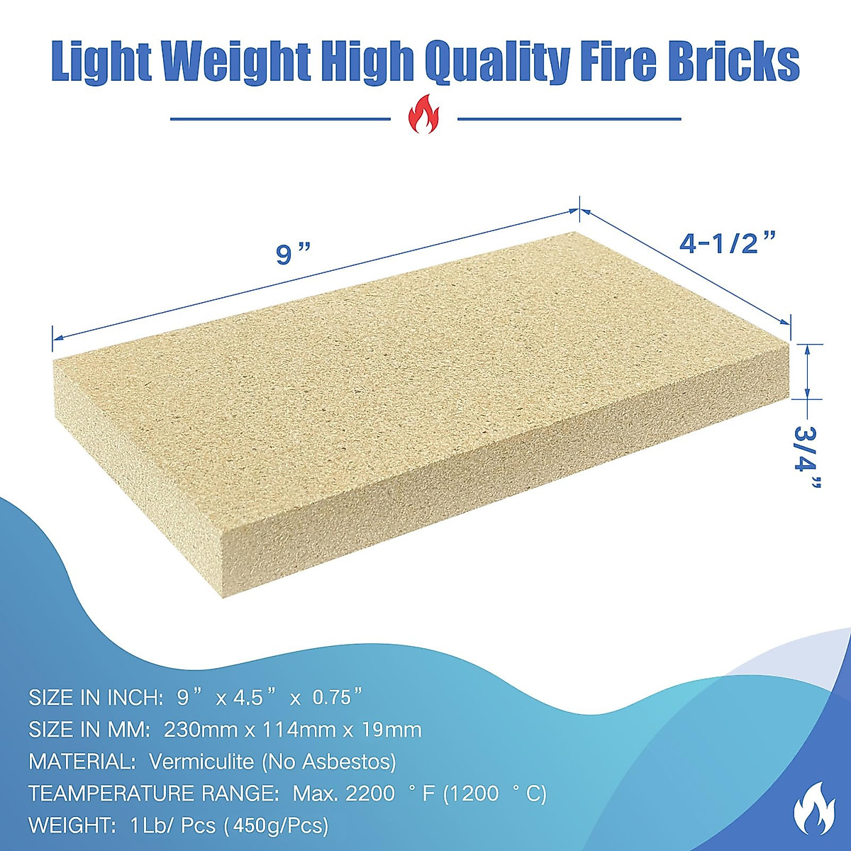 Protalwell Woodstove Firebricks, Fire Bricks, Size 9" X 4-1/2" X 3/4", High Temperature Resistant Fire Bricks Replacement for Wood Stoves, 6 Pieces