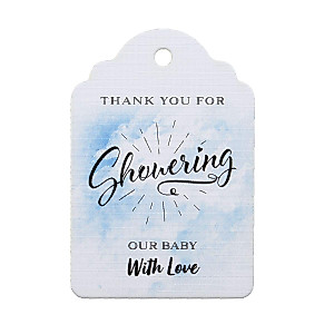 Summer-Ray 50pcs Water Color Thank You for Showering Our Baby with Love Baby Shower Favor Tags (Blue)
