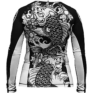 Hardcore Training Koi Women Rash Guard Long Sleeve Compression Base Layer Tight Fitness Yoga Running Gym Workout Black/White