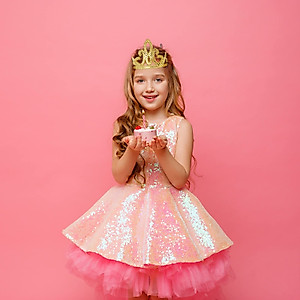 BLUE PANDA 4-Pieces King and Queen Crowns Set for Kids - Gold Crowns and Tiara for Royal Theme Birthday Party Costume Accessories and Photo Booth Props