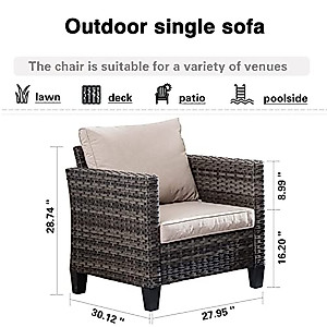 OVIOS Patio Furniture Set 2 Wicker Chairs All Weather Outdoor Single Chairs Patio Dining Chairs Manual Weaving Rattan Sofa, Garden Porch Backyard, Steel (Beige)