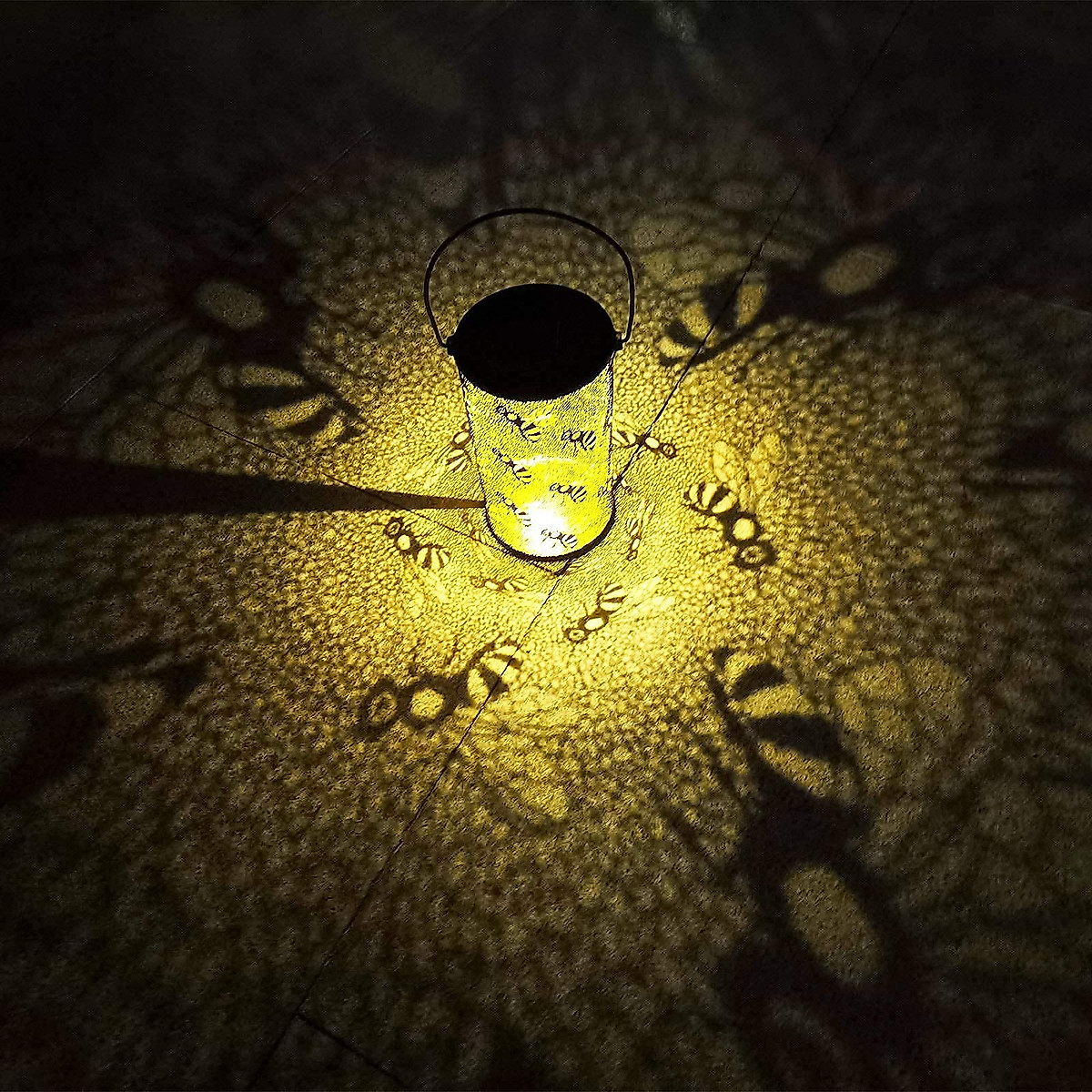 FLJZCZM Solar Lanterns Lights Outdoor Lantern Hanging Garden Metal Retro Light Battery Table Lamp Decorative Yard Camping Waterproof Yellow