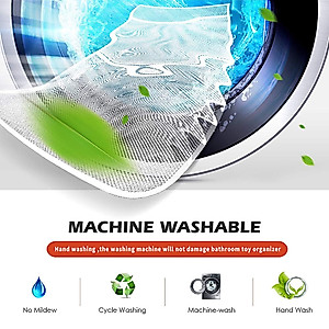 Mesh Bath Toy Organizer, 4 Ultra Strong Hooks, Bathtub Storage Bag, Multi-purpose Baby Toys Net, Toddler Shower Caddy for Bathroom, Kids Toy Holder with 5 Soap Pockets (16" x 23", White, M)