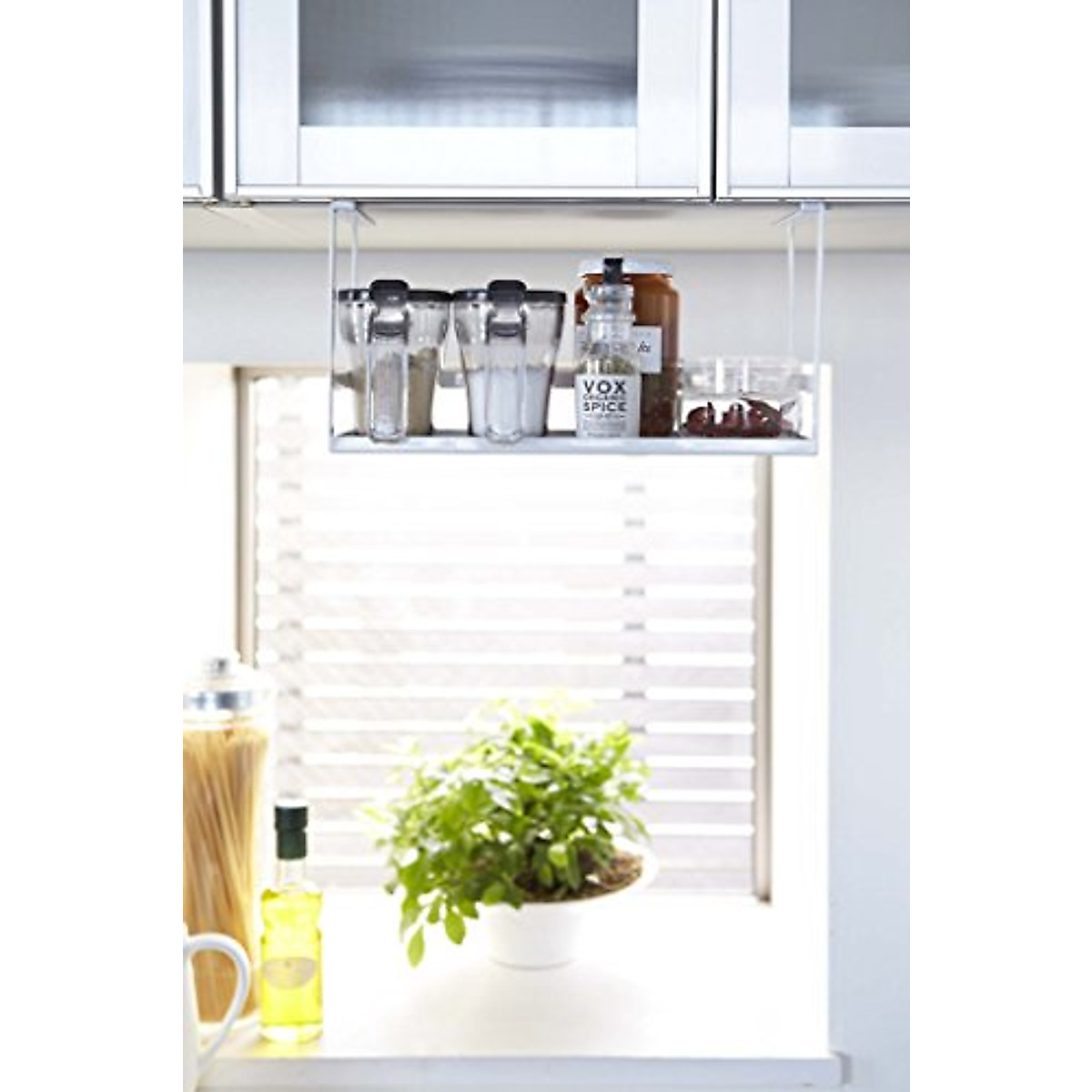 YAMAZAKI Home Under Shelf Spice Rack and Organizer for Kitchen Cabinets | Steel | Undershelf Solution, One Size, White