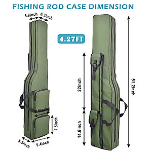 4.27ft Fishing Rod Case Bag, Portable Fishing Pole Bag Carrier for Travel, Waterproof Fishing Rod Organizer, Large Capacity Fishing Tackle Storage Bag, Fishing Gear Gifts for Men