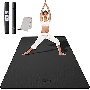CAMBIVO Large Yoga Mat (6'x 4'), Extra Wide Workout Mat for Men and Women, 1/3 &1/4 Thick Exercise Fitness TPE Mat for Home Gym, Yoga, Pilates, Workout (Black),6mm