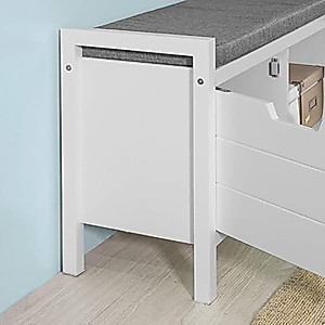 Haotian FSR63-W, White Shoe Bench Shoe Rack Shoe Cabinet Hallway Storage Bench with Seat Cushion