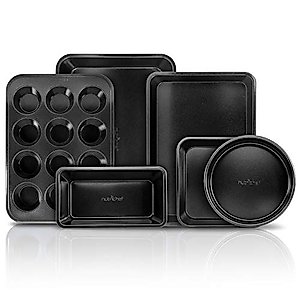 NutriChef Kitchen Oven Baking Pans Carbon Steel with Non-stick Black Coating Inside & Outside, Commercial Grade Restaurant Quality Metal Bakeware, Dishwasher Safe NCBK6BK, One Size