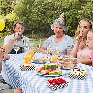 100 Pieces Checkered Paper Food Trays 2 lb Race Car Birthday Party Supplies Plaid Black and White Popcorn Trays Hot Dog Chips Trays Paper Baskets Small Food Boats, Need to Assemble