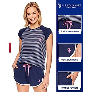 U.S. Polo Assn. Summer Pajamas for Women Plus Size - Logo PJ Set for Women with Tee and Shorts - Lounge Sets (Navy, 3X)