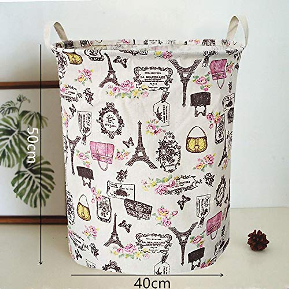 Large Storage Basket Waterproof Organizer Bin Paris Laundry Hampers Convenient Baby Nursery Hamper for Kids Girls, Pink