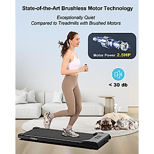 Lichico Walking Pad Under Desk Treadmill, Portable Small Treadmills for Home and Office, 2.5HP Super Quiet Brushless Motorized Walking Jogging Running Machine with Remote Control