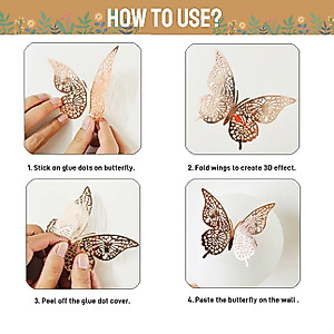 Butterfly Wall Stickers Decorations 3D Butterflies Decals for Girls Room Bedroom Nursery Decor Butterfly Birthday Party Decoration Wedding Cake Decorating 48pcs (Pink)