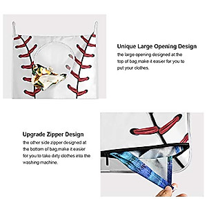 Red Stitching Baseball Door Hanging Laundry Hamper Bag Softball Laces Space Saving Wall Large Laundry Basket Storage Dirty Clothes Bags with Bottom Zippers Hooks for Bathroom Bedroom 1 Pcs