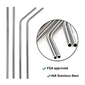 UlikeLF 8 Pes Metal Straws with Silicone Tips Reusable Stainless Steel Drinking Straw 10.5 inch, 3 Straight + 5 Bent + 2 Cleaner Brushes + Storage Bag