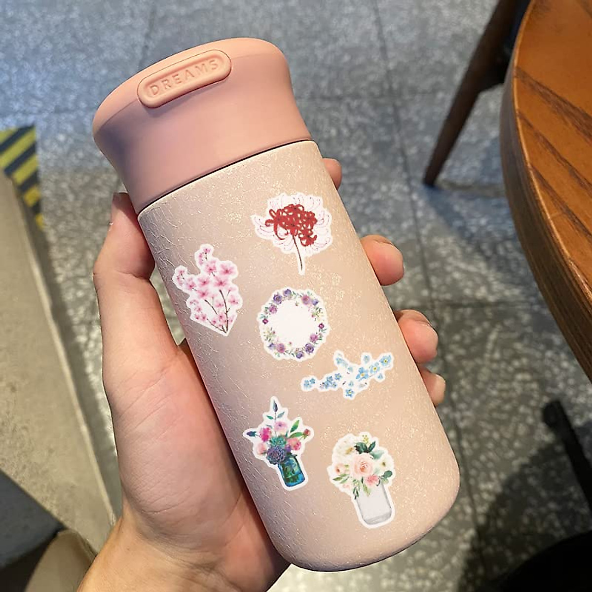 100pcs Flower Stickers Pack for Water Bottle, Cute, Vinyl, Aesthetic, Trendy, Waterproof Stickers and Decals for Hydroflask Laptop Scrapbooking Phone,Flower Gifts for Adults Women Teens Girls