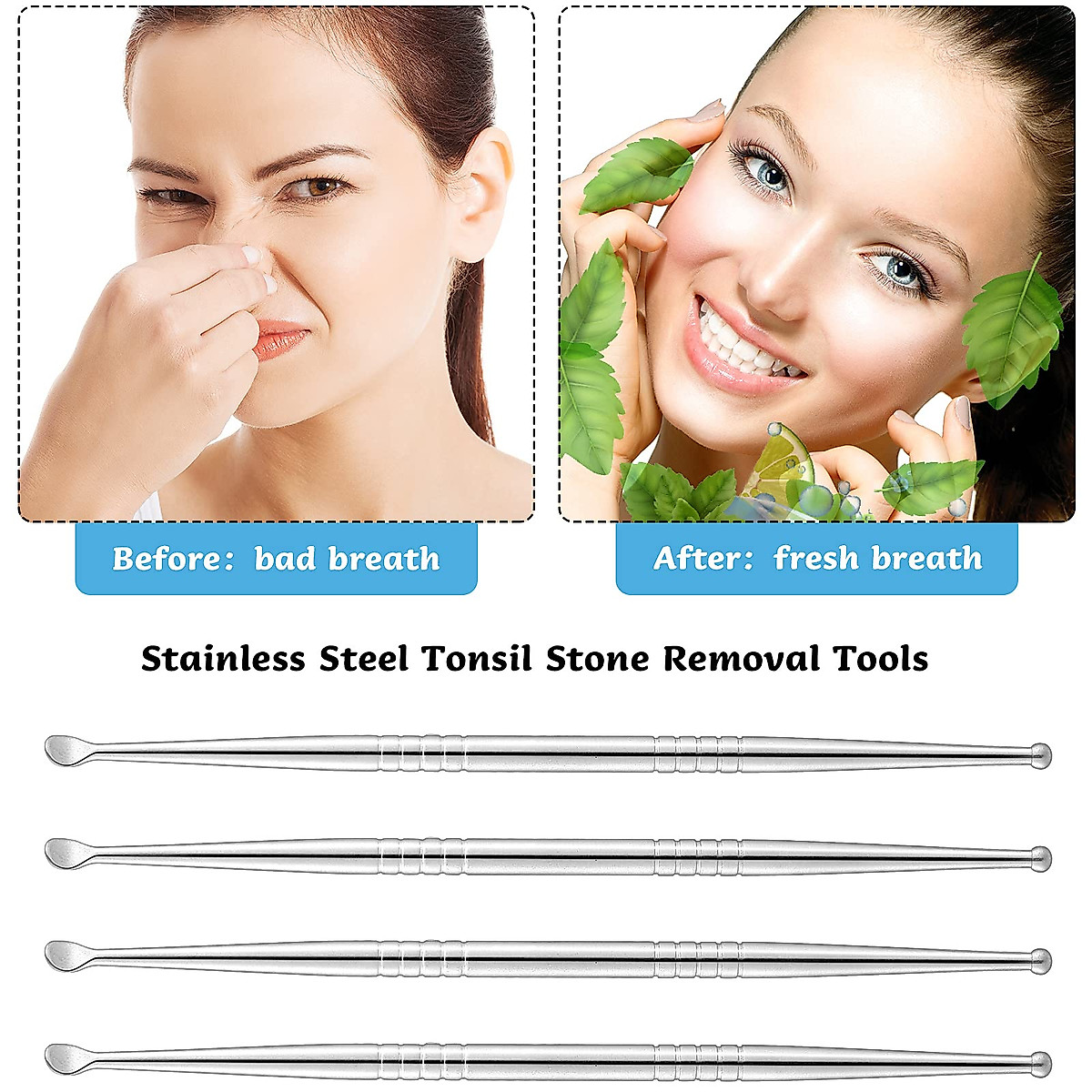 Nuanchu 4 Pieces Stainless Steel Tonsil Stone Removal Pick Tonsillolith Tool Oral Cleaner to Get Rid of Bad Breath