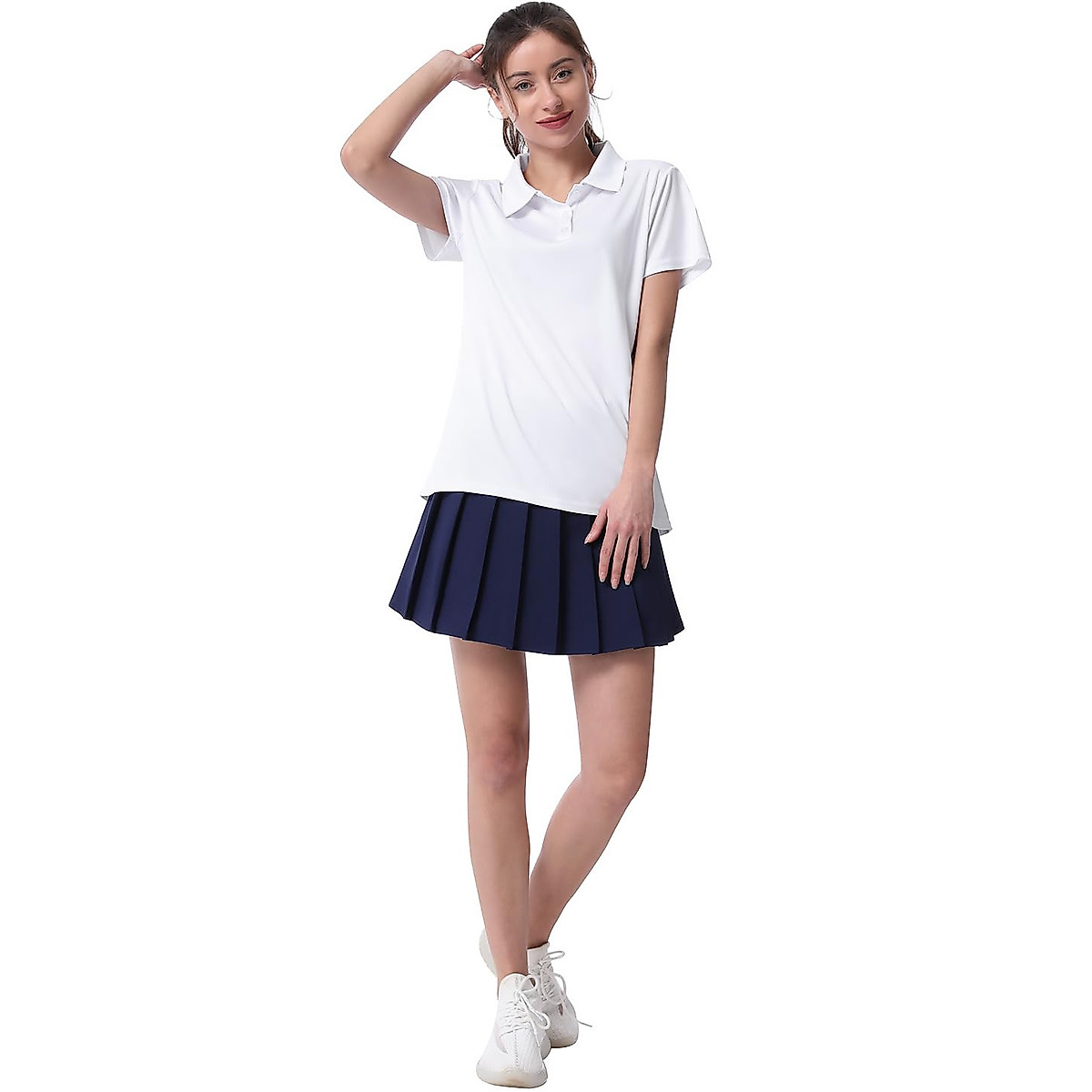Women's Polo Tee Dry Fit Golf Shirt Moisture Wicking Short Sleeve Sport Activewear Golf Polo Tops Collar with Buttons Workout Black/White/Navy L