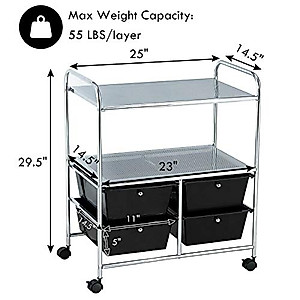 Giantex Rolling Storage Cart w/ 4 Drawers 2 Shelves Metal Rack Shelf Home Office School Beauty Salon Utility Organizer Cart with Wheels (Black)