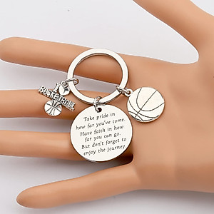 FUSTMW Basketball Keychain Basketball Lovers Gifts Basketball Player Gifts Take Pride In How Far You Have Come (silver)