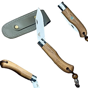 Yutpa Gear Hand Forged Knives Folding Pocket Knife 3.54" Stainless Steel Blade Plain Edge and Handmade Wood Handle with Leather Sheath - Rauros Survival EDC