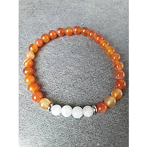LKBEADS Natural Carnelian & Moonstone 6mm rondelle smooth 7inch Semi-Precious Gemstones Beaded Bracelets for Men Women Healing Crystal Stretch Beaded Bracelet Unisex