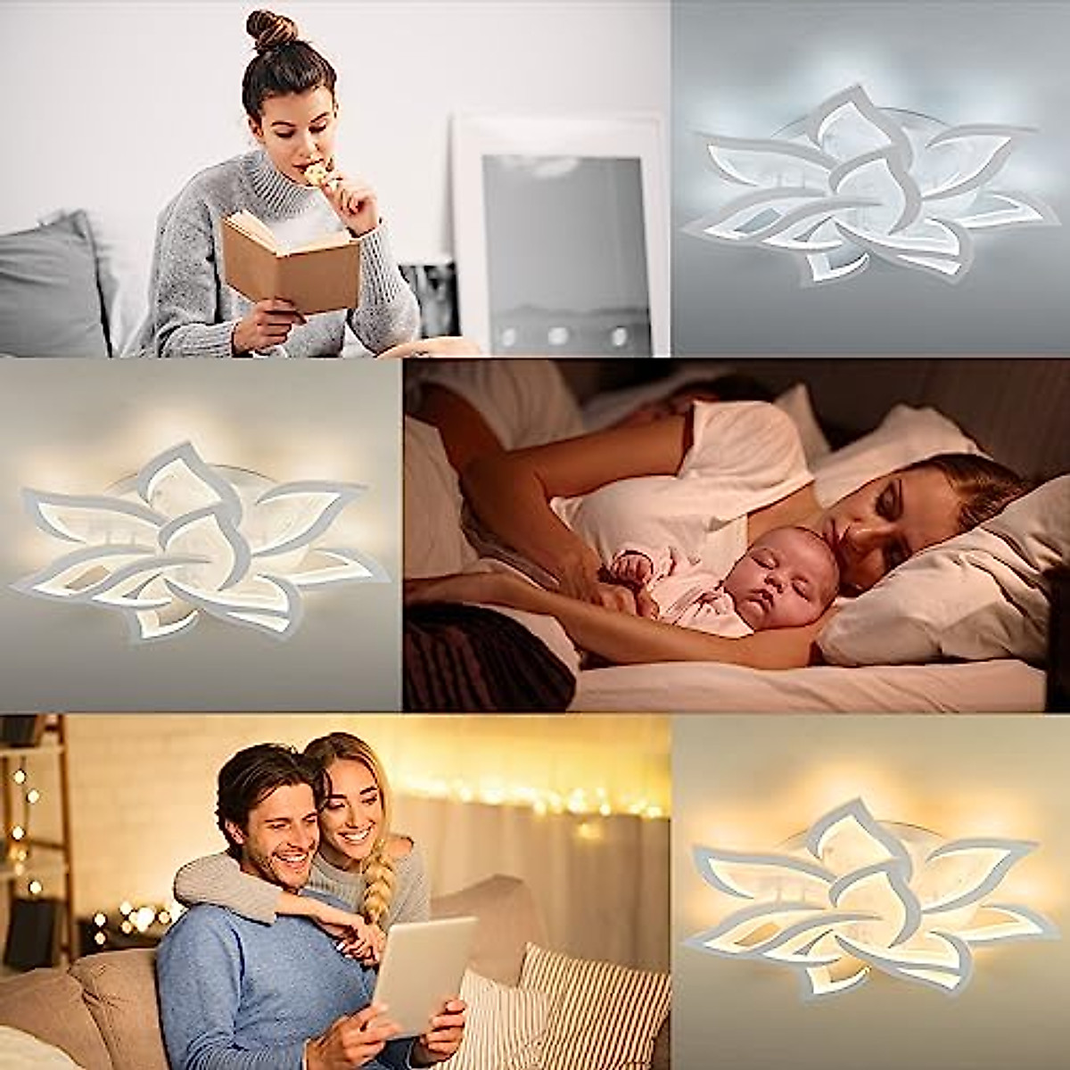 LED Ceiling Light Dimmable ,Modern Flower Ceiling Light with Remote Control, Chandelier for Ceiling Large Lamps, Acrylic Ceiling Lighting Fixtures for Living Room Bedroom 10 heads/Ø85cm/33.5in