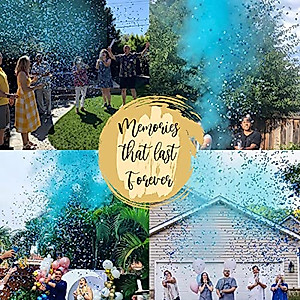 Gender Reveal Confetti Powder Cannon - 4 Blue/Gold Poppers - Gender Reveal Party Supplies - Smoke Powder & Confetti Sticks - Gender Reveal Stickers 40 pcs (20 Girl 20 Boy)