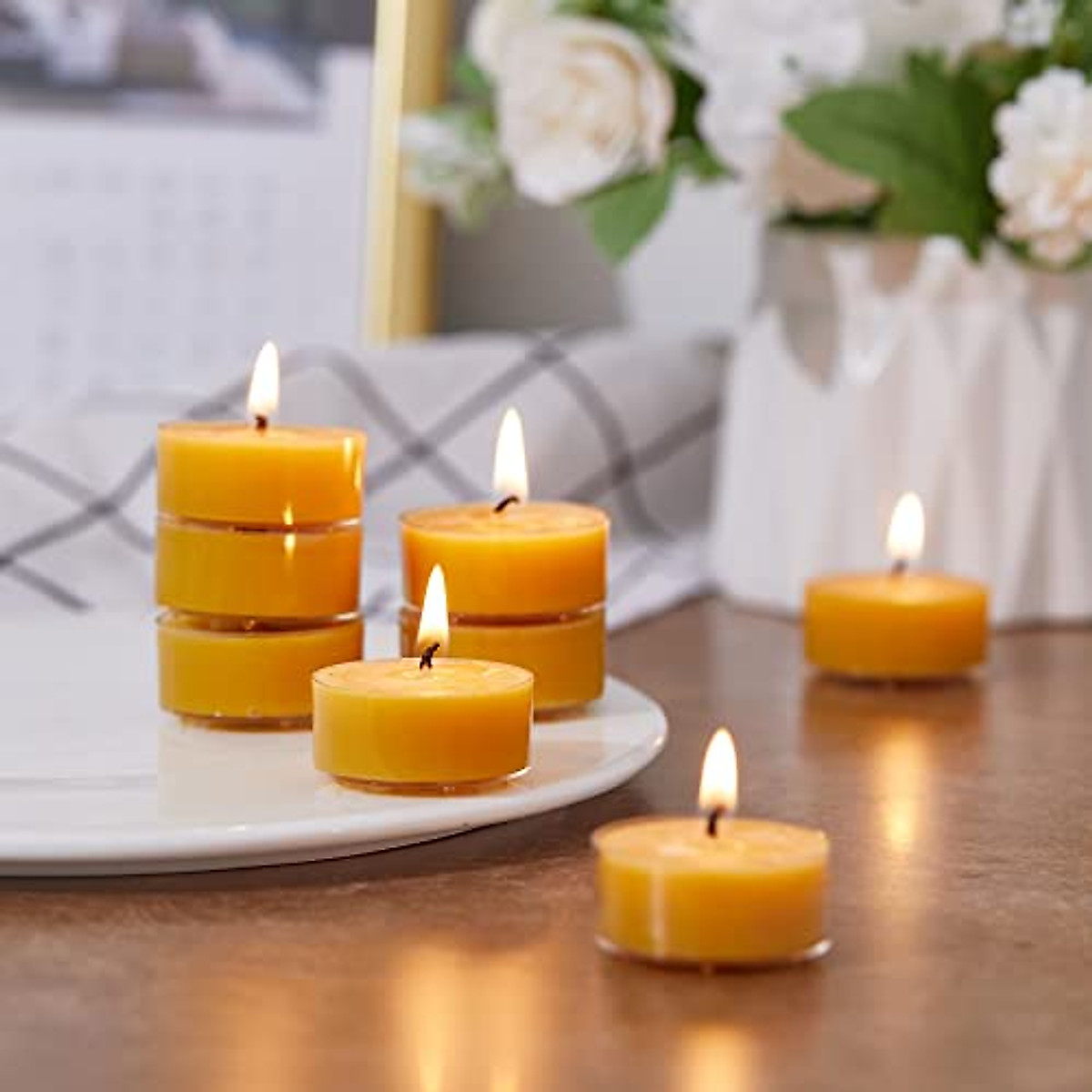 olorvela Beeswax Candles 24 Pack Tealight Candles Handmade of Pure Beeswax, 4 Hour Burn Time, Clear Cup Beeswax Tea Lights