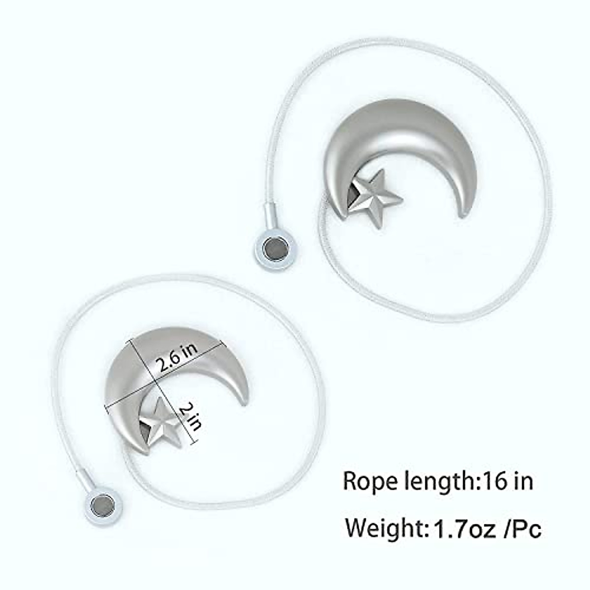canjuxk 2 Pack Curtain Tiebacks，Magnetic Curtain Tiebacks,Star Moon Curtain Decorative Weave Rope Curtain Holdbacks Holder for Window Decor, Curtain Clips Rope Straps Magnet for Home Office (Silver)