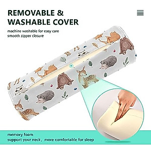 Vnurnrn Cute Forest Animal Neck Support Pillow Round Neck Roll Bolster Cylinder Pillow Cervical Pillows Arm Pillow for Leg Knee Back Head Support for Gifts Camp Study Work
