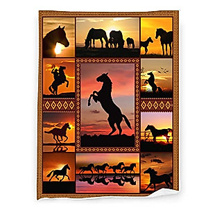Horse Blanket Animal Print Throw Blanket, Soft Cozy Blanket Fleece Blanket Couch Blanket Bed Throw TV Blanket Horse Lovers Gifts for Girls Women Men - 40"x50"(Child)