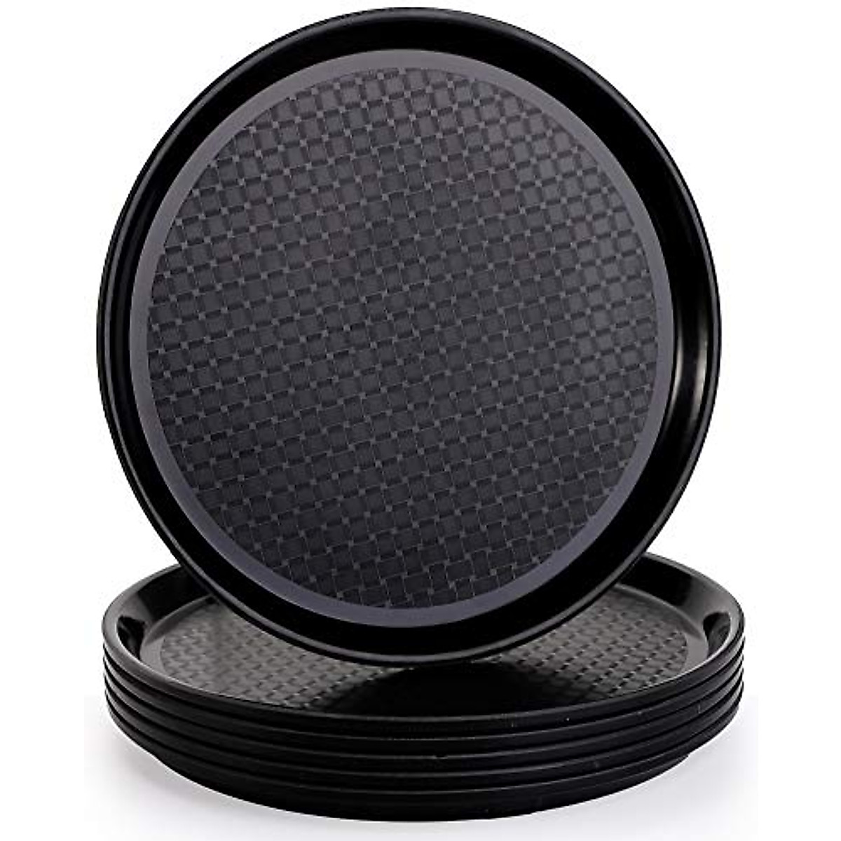 Yesland 6 Pack Restaurant Serving Trays, 11 Inch Non-Slip Tray Ottoman Tray, Plastic Coffee Table Circle Tray with Raised Edges for Breakfast, Drinks, Snack for Coffee Table, Dining Table, Black