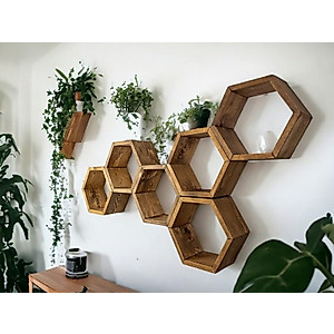 MUOSI Hexagon Shelves, Plant Shelves, Wide Hexagons Shelves, Honeycomb Shelves, Wall Decor （ Provincial I*Set of 6 Hexagons ）