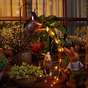 Star Shower Watering Can Lights - Waterproof Solar Garden Decor Led Art Lamp - Outdoor String Fairy Lights with Bracket for Home Path Patio Yard Lawn Metal Statues