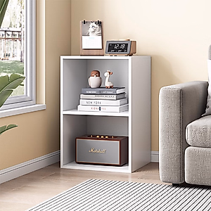 NELYE Basic Open Shelf Bookcase - 2-Tier Small Tiny Wooden Cube Storage Shelves Split Bookshelf, White