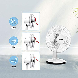 PELONIS FT30-15H Portable 3-Speed 12-Inch Oscillating Table Air Circulation Fan, White, 15 Inch TableFan