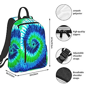 Blue-Green Tie Dye Backpack Compact Light 14.7 Inch Travel Bag Laptop Hippie Backpack Computer Bag for Men Women