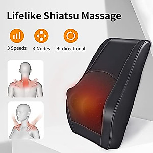Back Massager with Heat, Cordless Massagers for Neck and Back, Shiatsu Neck Massage Pillow for Back, Shoulder, Leg Pain Relief, Gifts for Men Women Mom Dad, Stress Relax at Home Office and Car